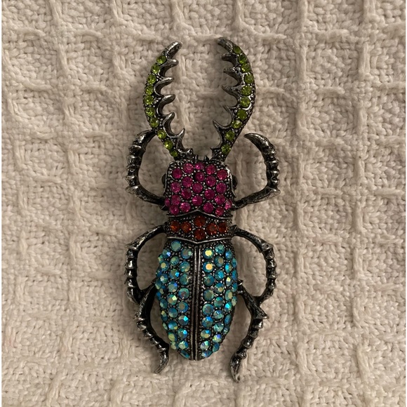 Unknown | Jewelry | Vintage Stag Beetle Brooch With Color Rhinestones ...